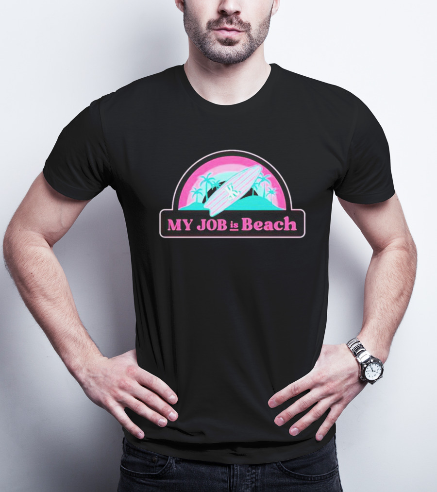 MY JOB Is Beach Ken Barbie Surfing Palm Trees Retro Sunset T-Shirt