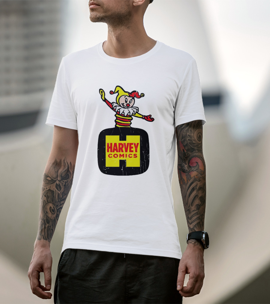 Harvey Comics Jester Logo With Classic Joker Colors T-Shirt