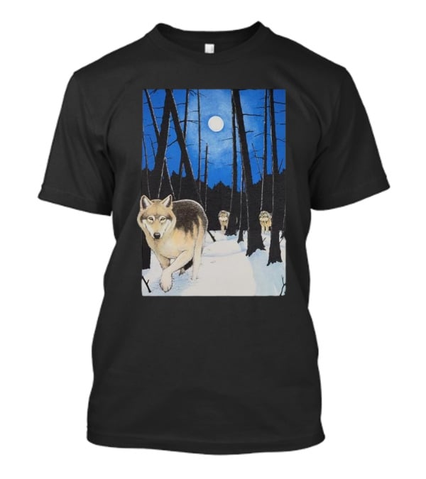 Snow 1995 Wild Earth Wolf Vintage Full Moon Forest Scene T-Shirt