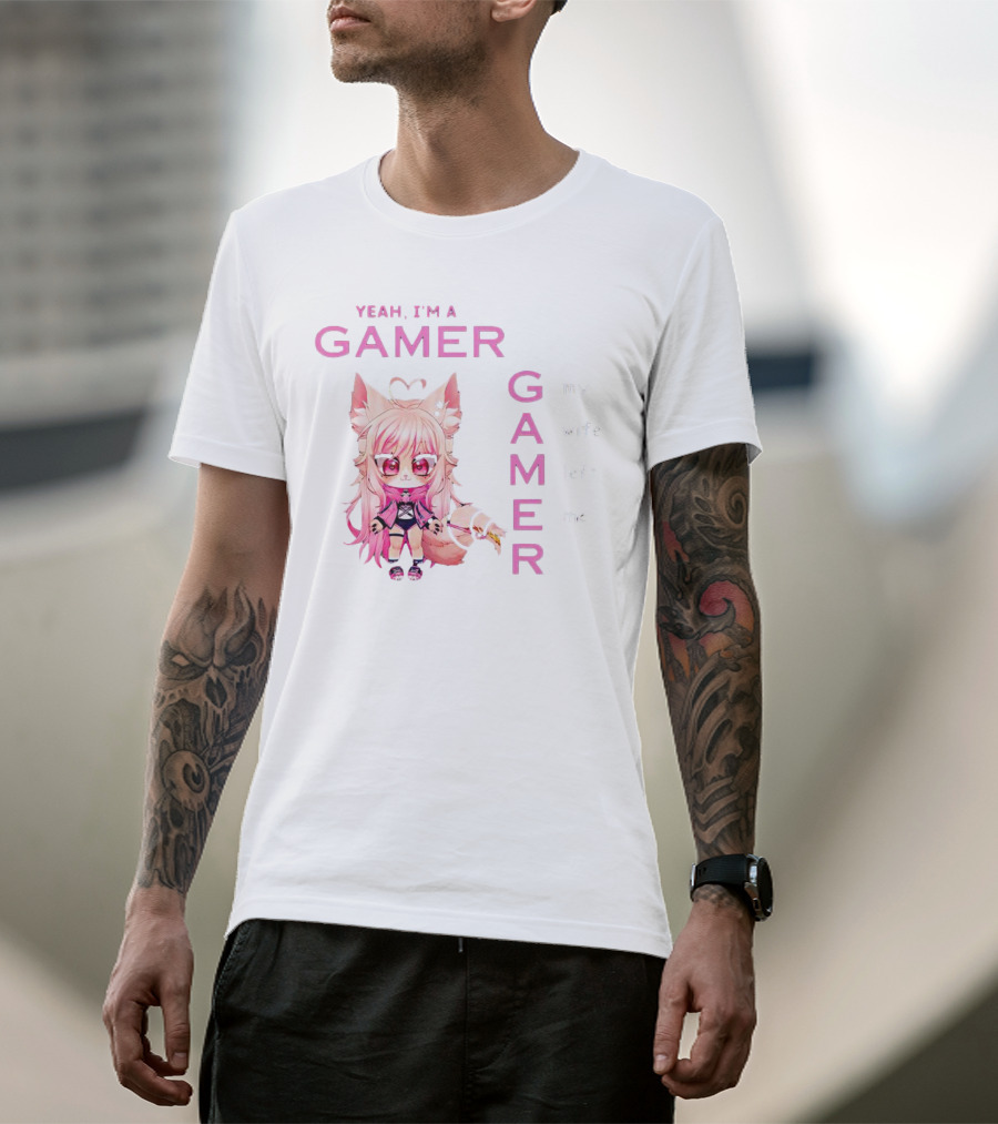 Yeah I'm A Gamer My Wife Left Me Chibi Fox Character T-Shirt