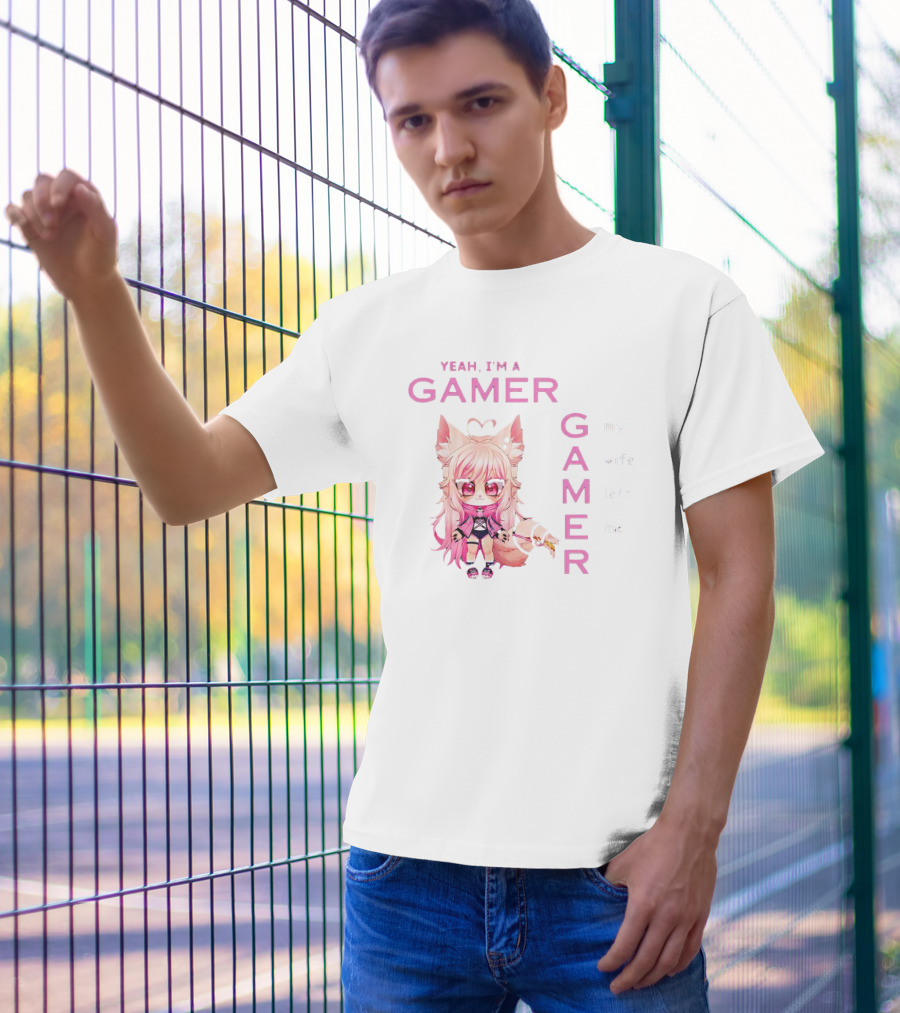 Yeah I'm A Gamer My Wife Left Me Chibi Fox Character T-Shirt