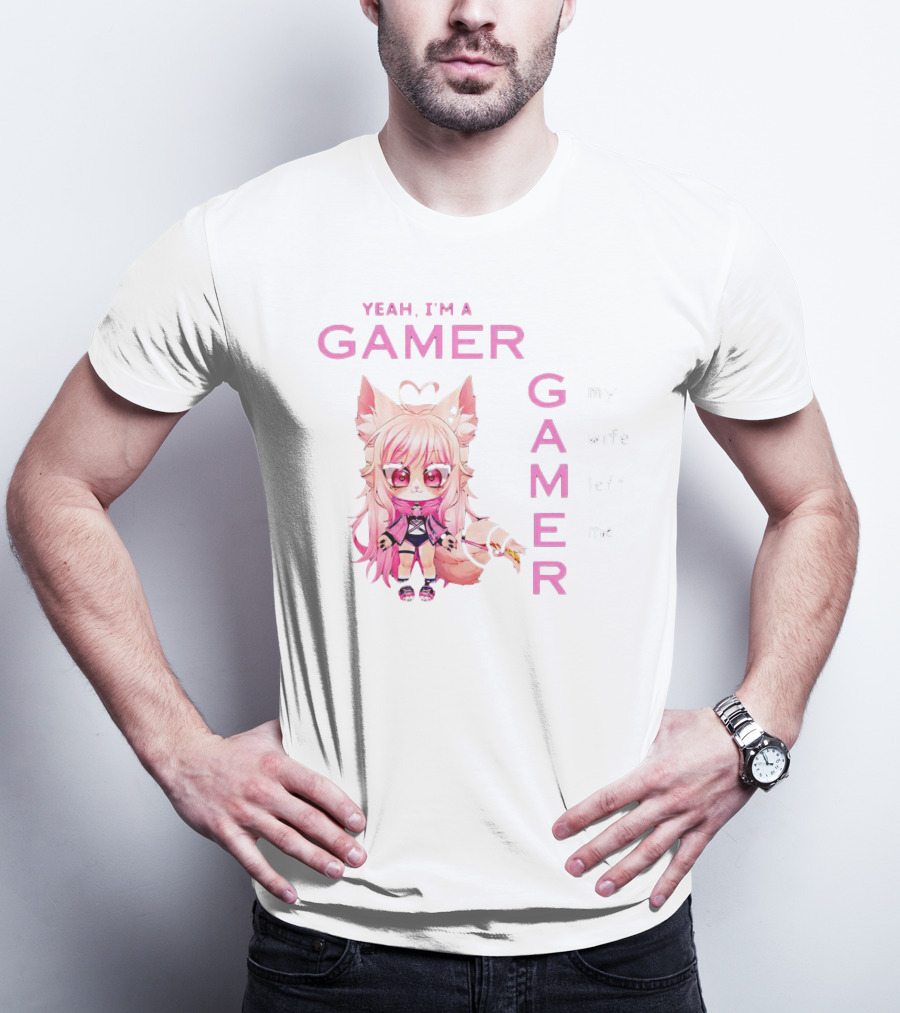 Yeah I'm A Gamer My Wife Left Me Chibi Fox Character T-Shirt