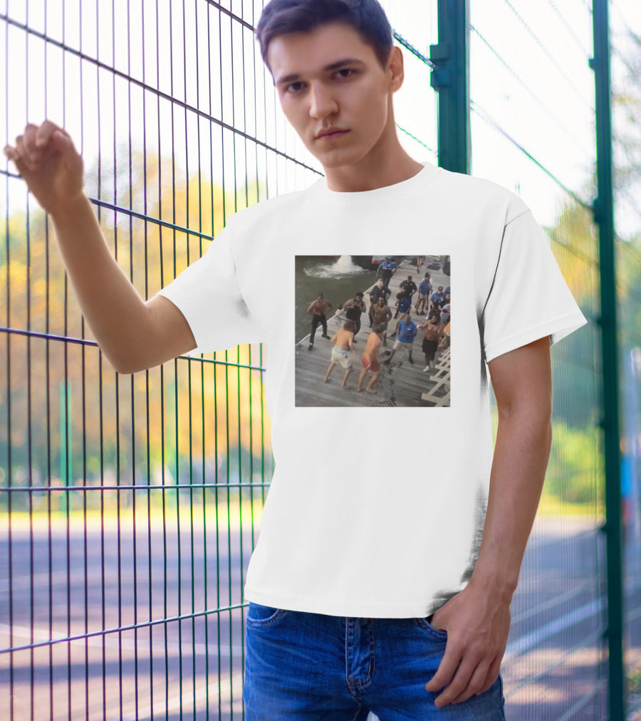 Brawl On Dock Montgomery’s Riverfront Park Altercation Scene T-Shirt