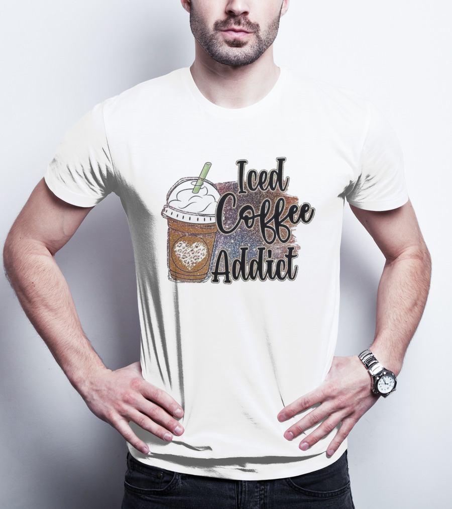 Iced Coffee Addict Glitter Heart Cup T-Shirt