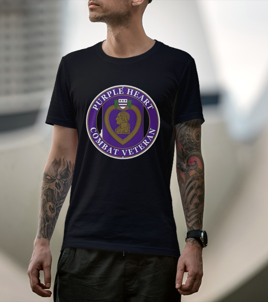 Purple Heart Combat Veteran Emblem Oval Badge T-Shirt