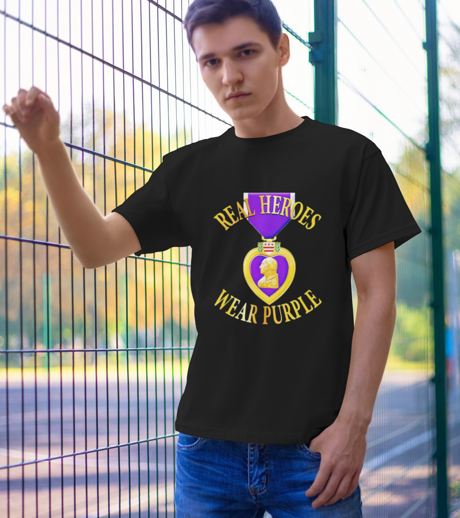 Real Heroes Wear Purple Heart Day T-Shirt