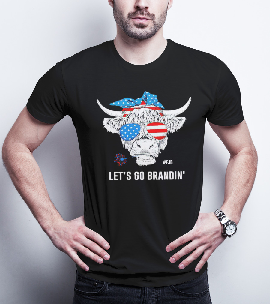 Highland Cow USA Flag Bandana Let's Go Brandin' #FJB Sunglasses T-Shirt