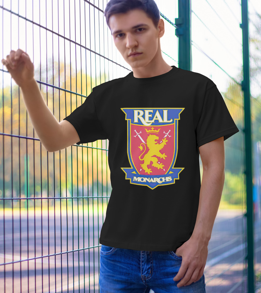 Real Salt Lake Real Monarchs Bold Emblem Crest With Lion And Crossed Swords T-Shirt