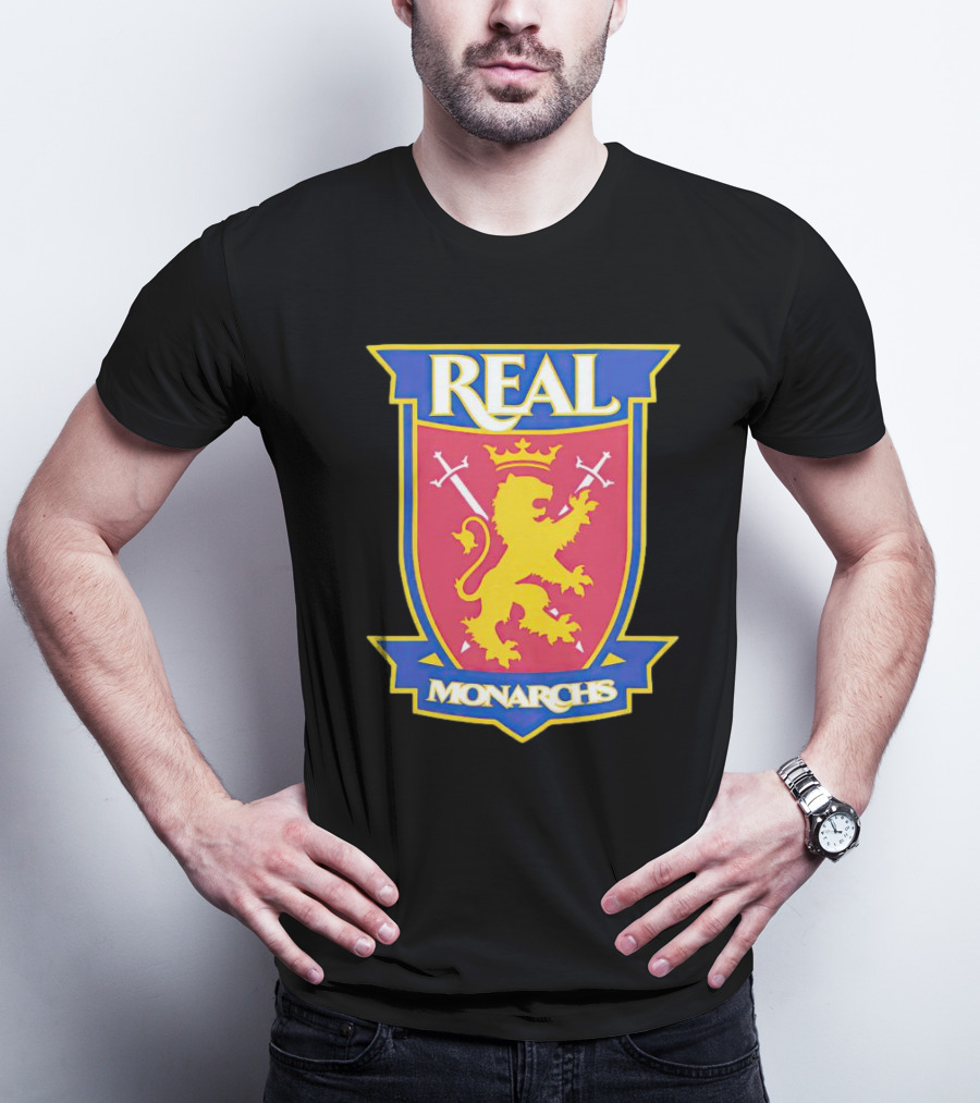 Real Salt Lake Real Monarchs Bold Emblem Crest With Lion And Crossed Swords T-Shirt