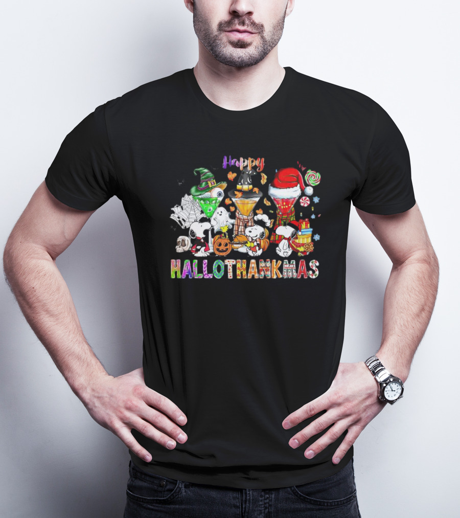 Happy Hallothanksmas Snoopy Halloween Thanksgiving Christmas T-Shirt