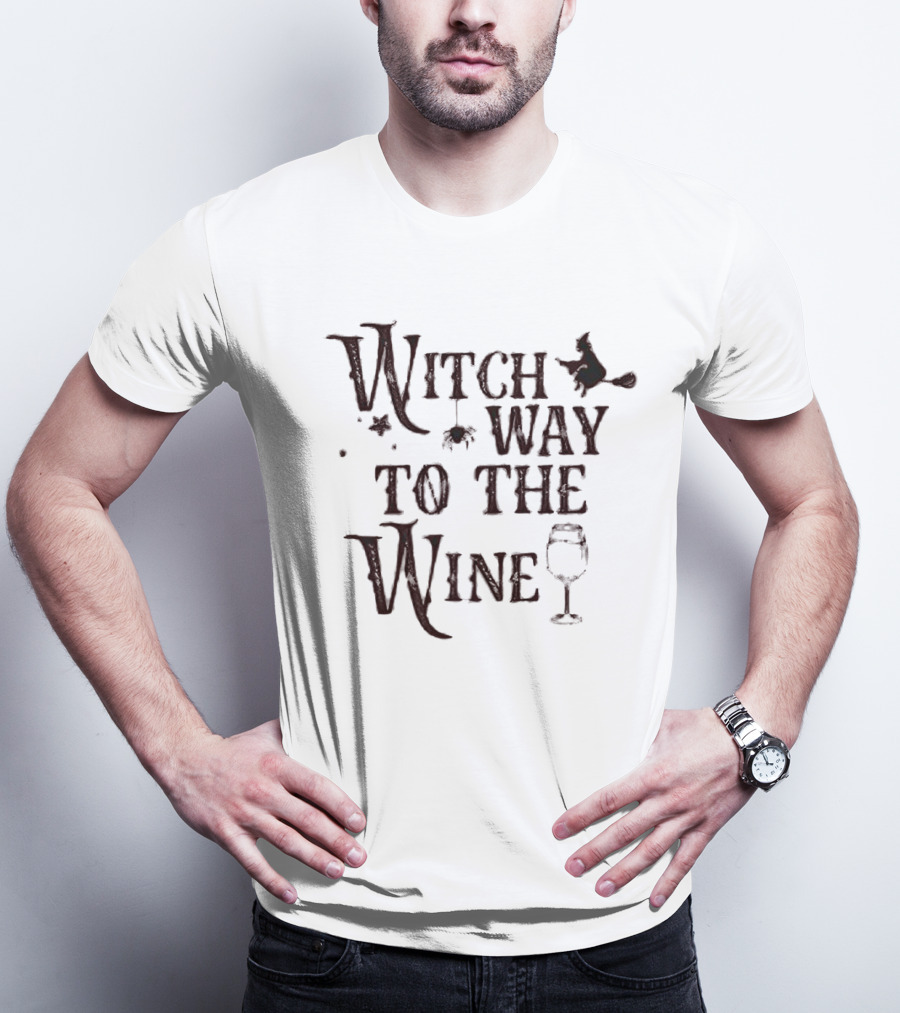 Witch Way To The Wine Halloween Broomstick And Glass T-Shirt