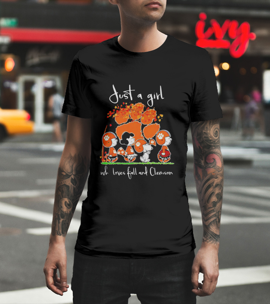 Just A Girl Who Loves Fall And Clemson Peanuts Characters T-Shirt