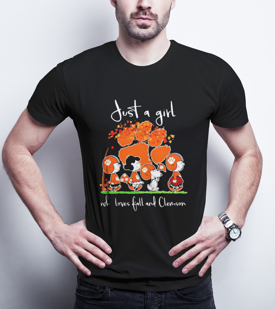 Just A Girl Who Loves Fall And Clemson Peanuts Characters T-Shirt