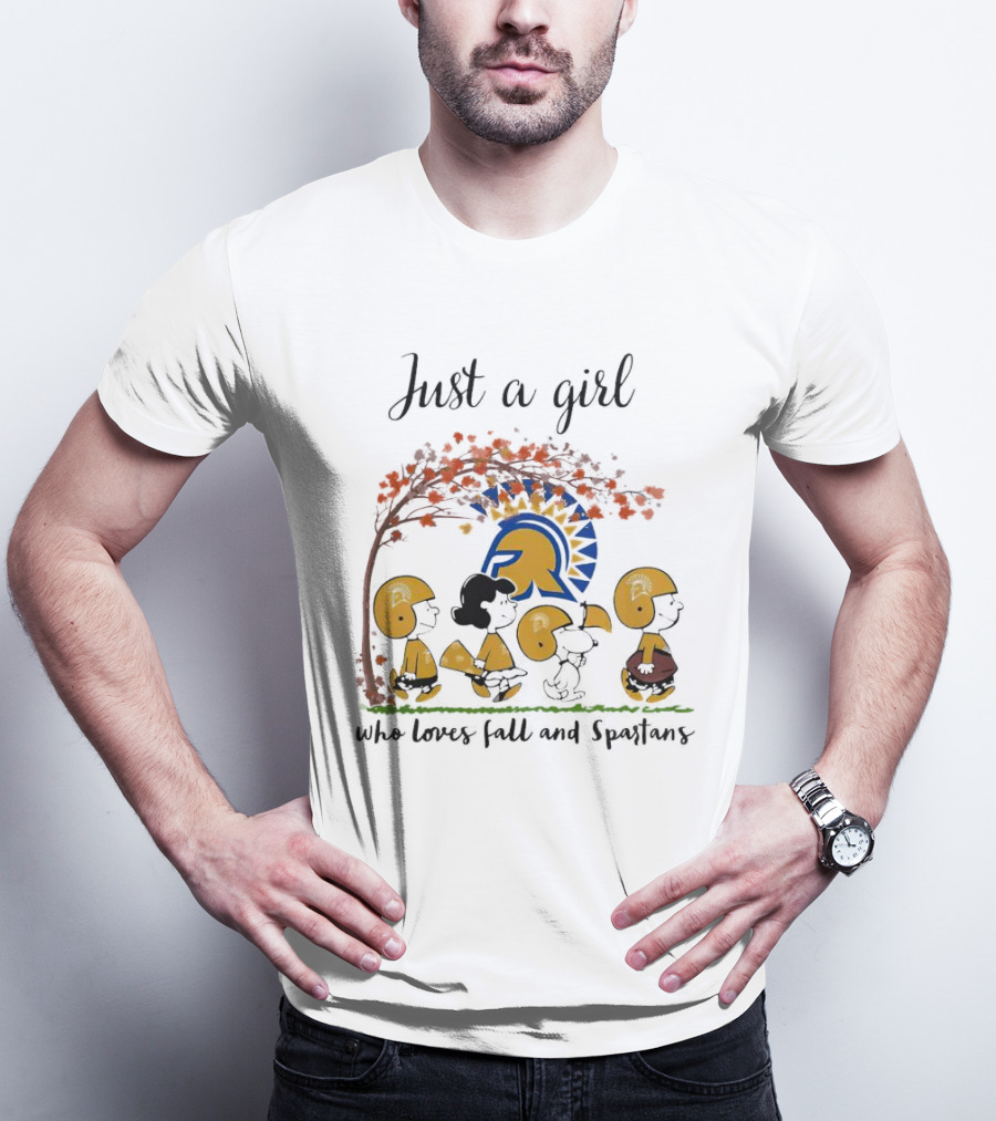 Just A Girl Who Loves Fall Peanuts Characters And Spartans T-Shirt