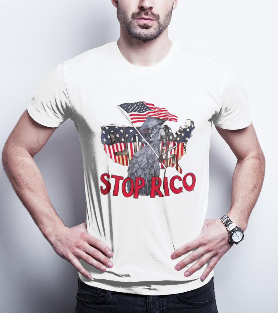 Deaver Stop Rico American Flag Map Iconic T-Shirt