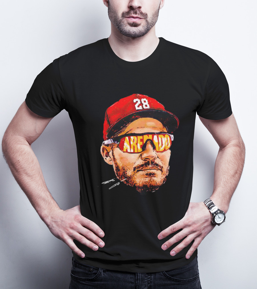 Nolan Arenado St. Louis Cardinals Number 28 Sunglasses Signature T-Shirt