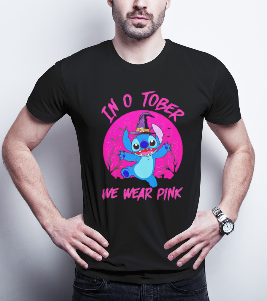 Stitch In October We Wear Pink Halloween Magic T-Shirt