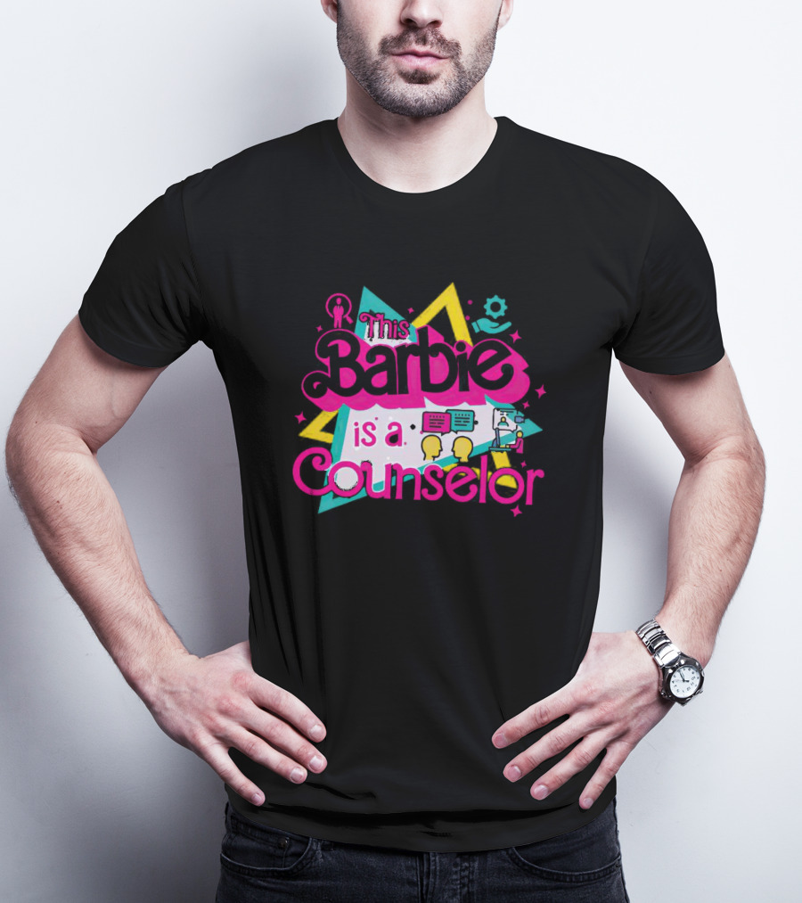 This Barbie Is A Counselor With Communication And Support Icons T-Shirt
