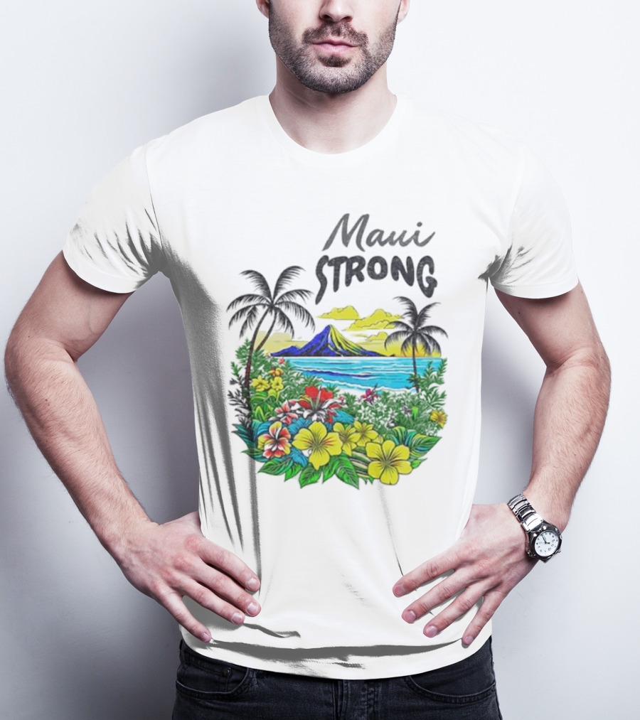 Maui Strong Fundraiser Helping Maui Fire Relief Efforts Vibrant Hawaiian Island Scene T-Shirt