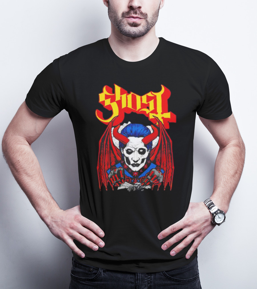 Ghost Demonic Red Horned Figure X Post Mortem Horror Wings T-Shirt