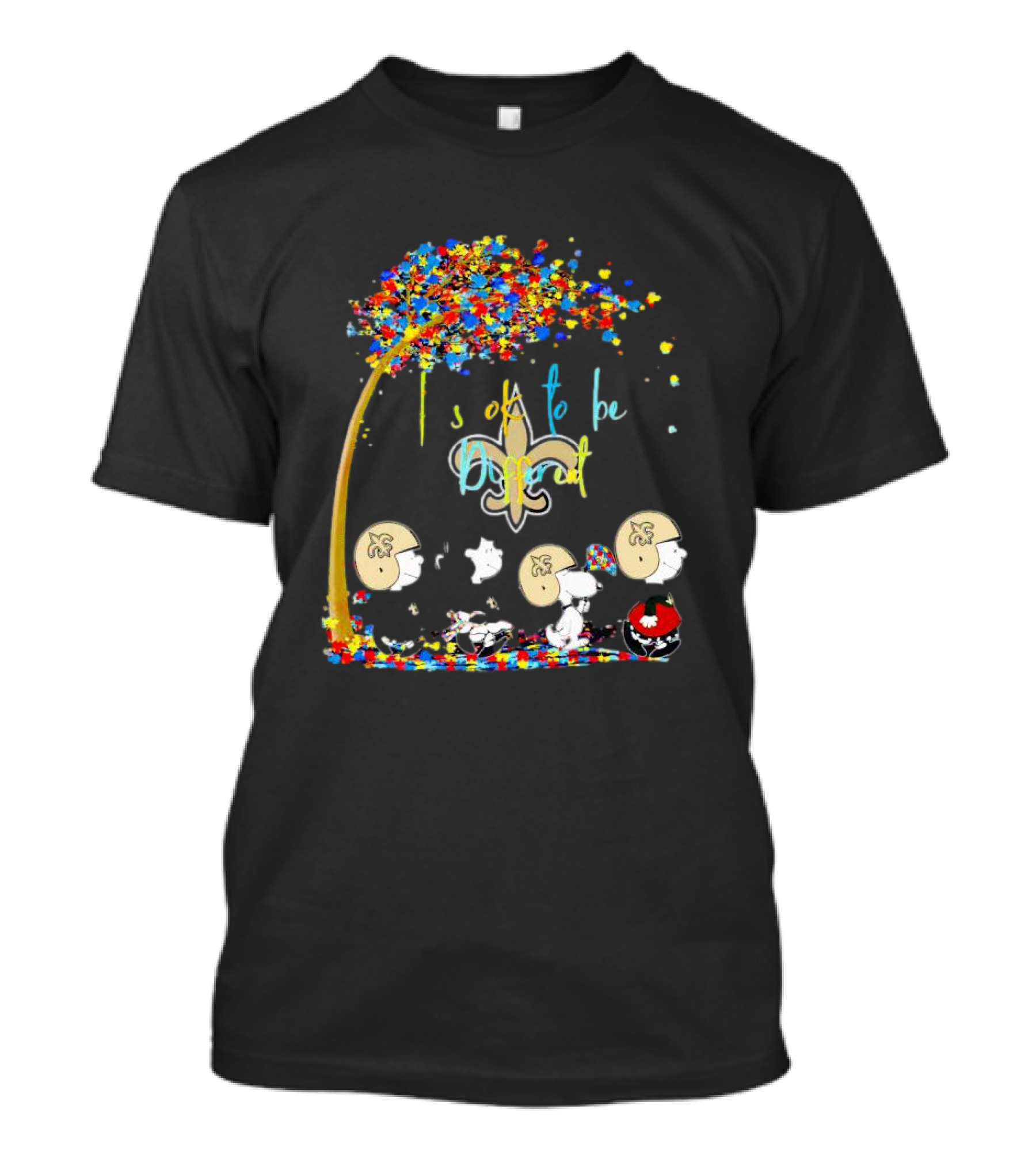 New Orleans Saints Peanuts Characters Autism Awareness It's Ok To Be Different T-Shirt
