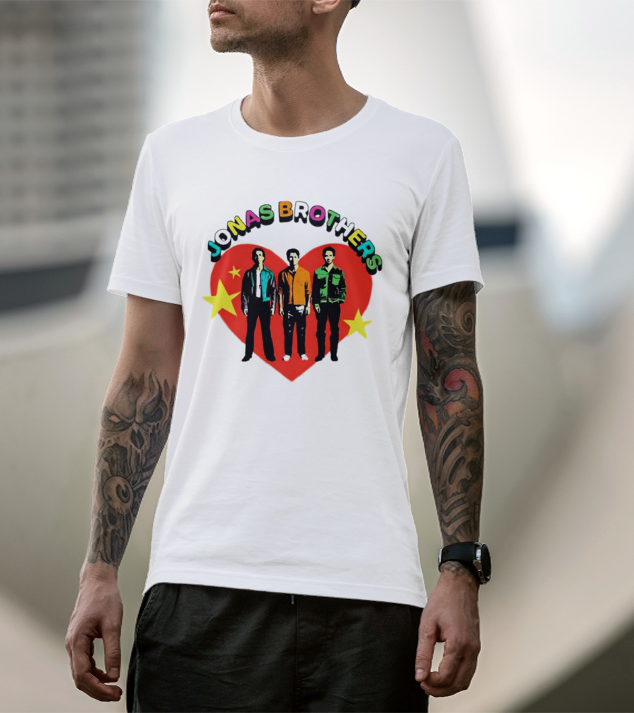 Jonas Brothers Heart Colorful Text With Stars And Figures T-Shirt