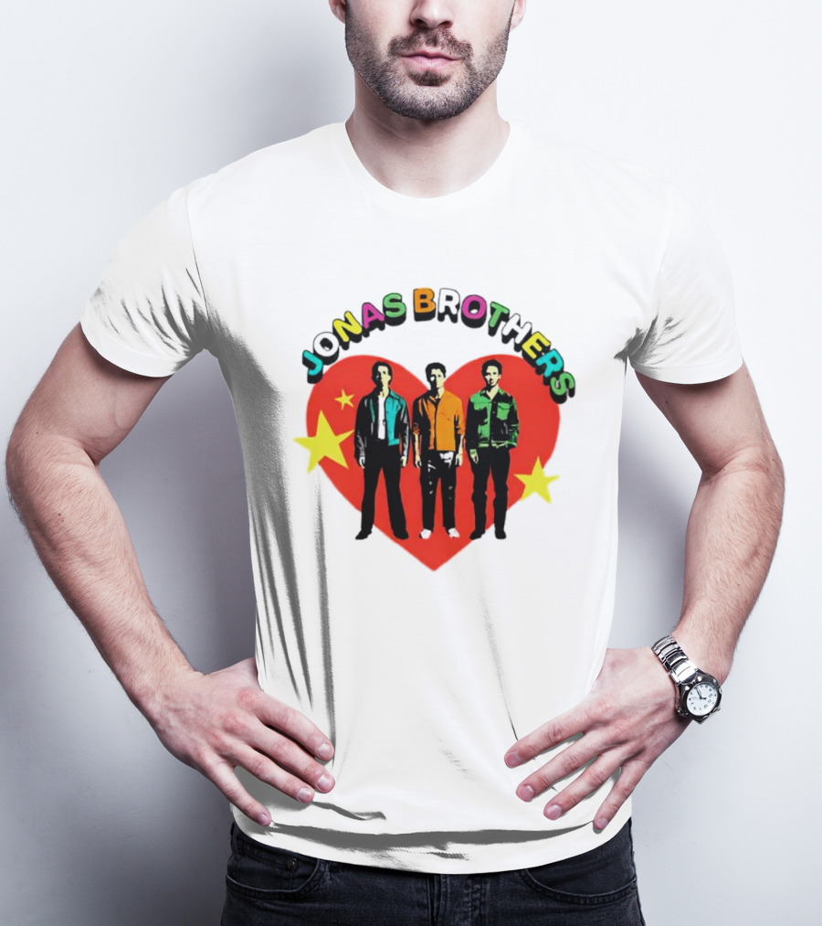 Jonas Brothers Heart Colorful Text With Stars And Figures T-Shirt