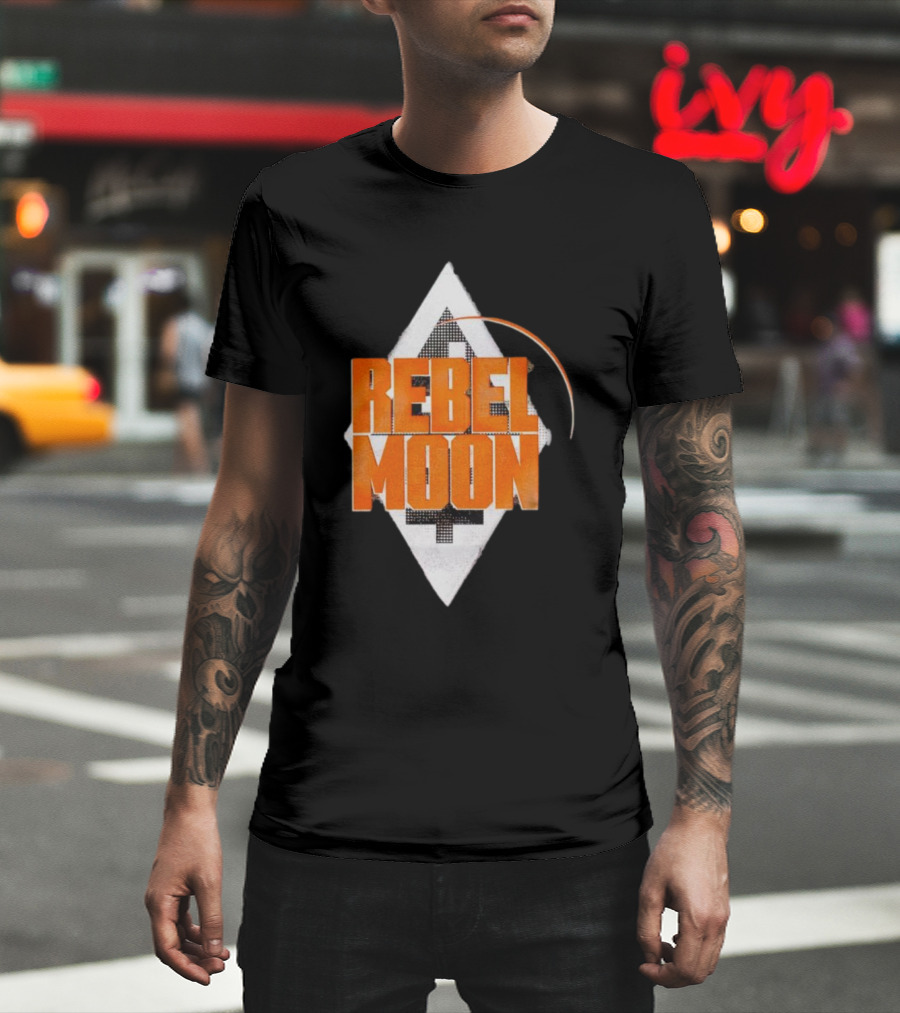 Rebel Moon Diamond Badge Icon Orange Text T-Shirt