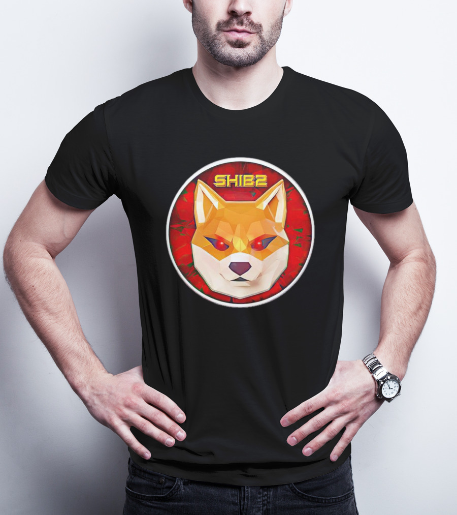 SHIB2 Polygonal Dog Face Red Circle T-Shirt