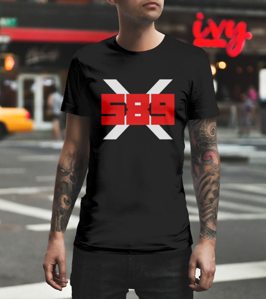 XRP 589 Bold Red On Black With White X T-Shirt