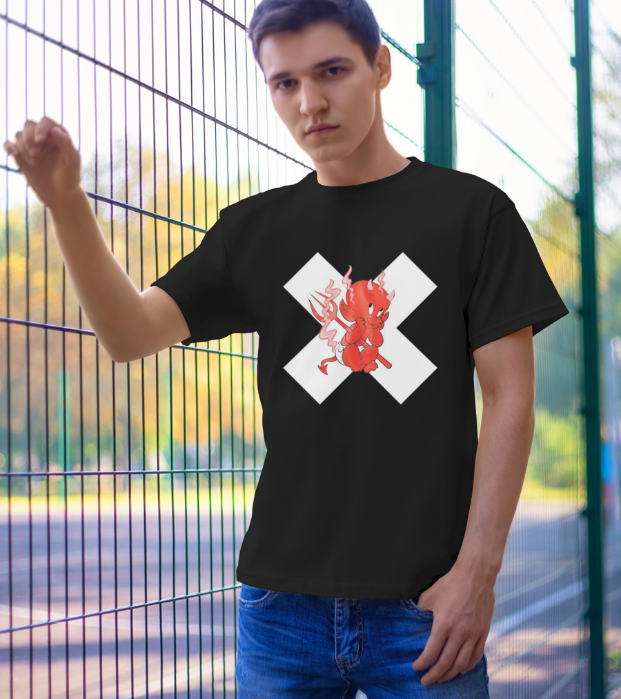 Baby Devil Cartoon Character With Pitchfork On White X T-Shirt