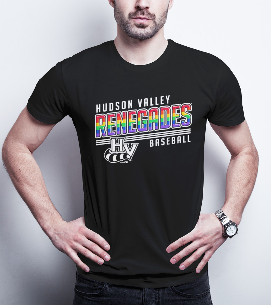 Hudson Valley Renegades Rainbow Pride Baseball HV T-Shirt