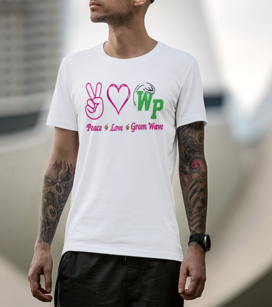 Peace Love Football WP Green Wave T-Shirt