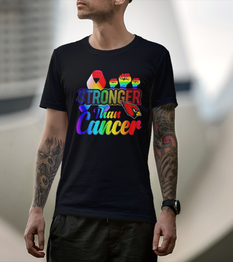 Arizona Cardinals Stronger Than Cancer Rainbow Ribbon Fists T-Shirt