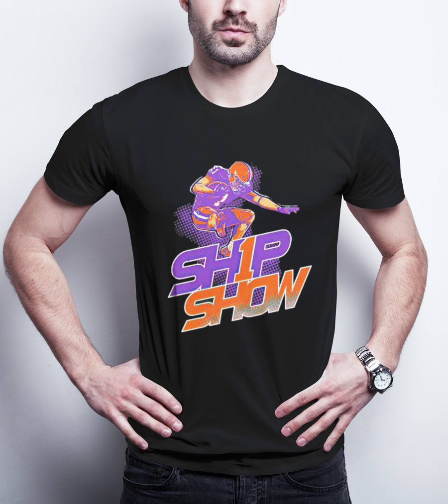 Clemson Tigers Ship Show Football Player In Orange And Purple T-Shirt