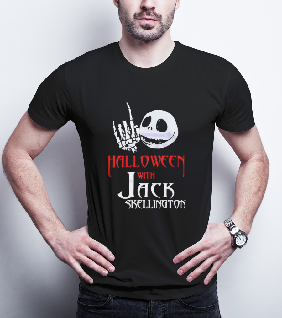 Halloween Fun With Jack Skellington's Face And Hand Gesture T-Shirt