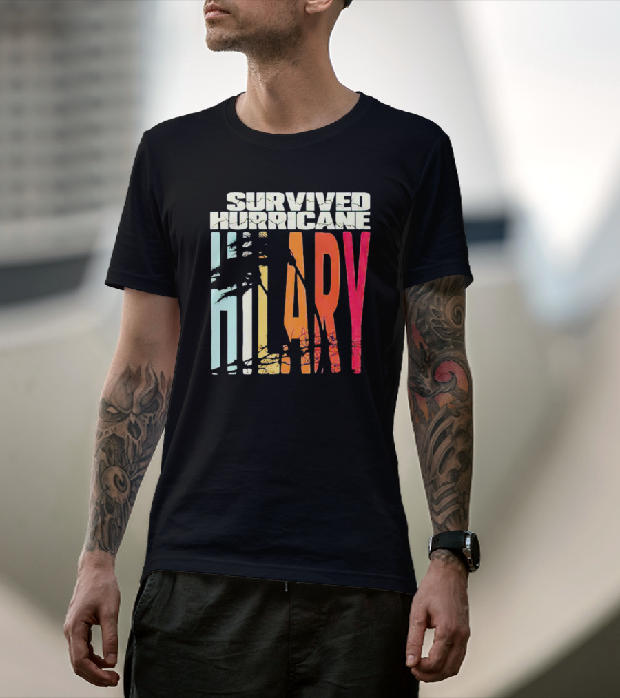 Survived Hurricane Hilary Tropical Storm Palm Trees Sunset T-Shirt