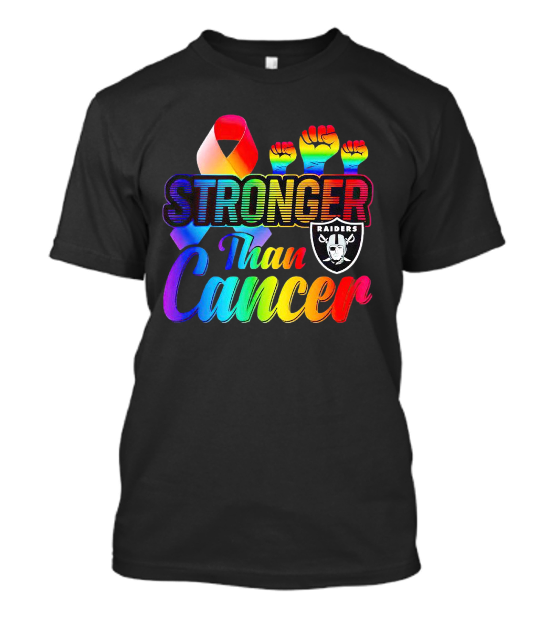 Stronger Than Cancer Las Vegas Raiders Rainbow Fists T-Shirt