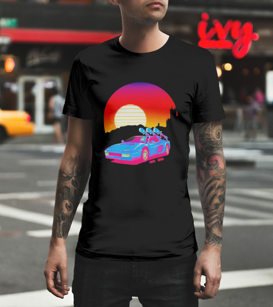 NAFO Crimea Sunset Neon Retro Car At Vibrant Skyline T-Shirt