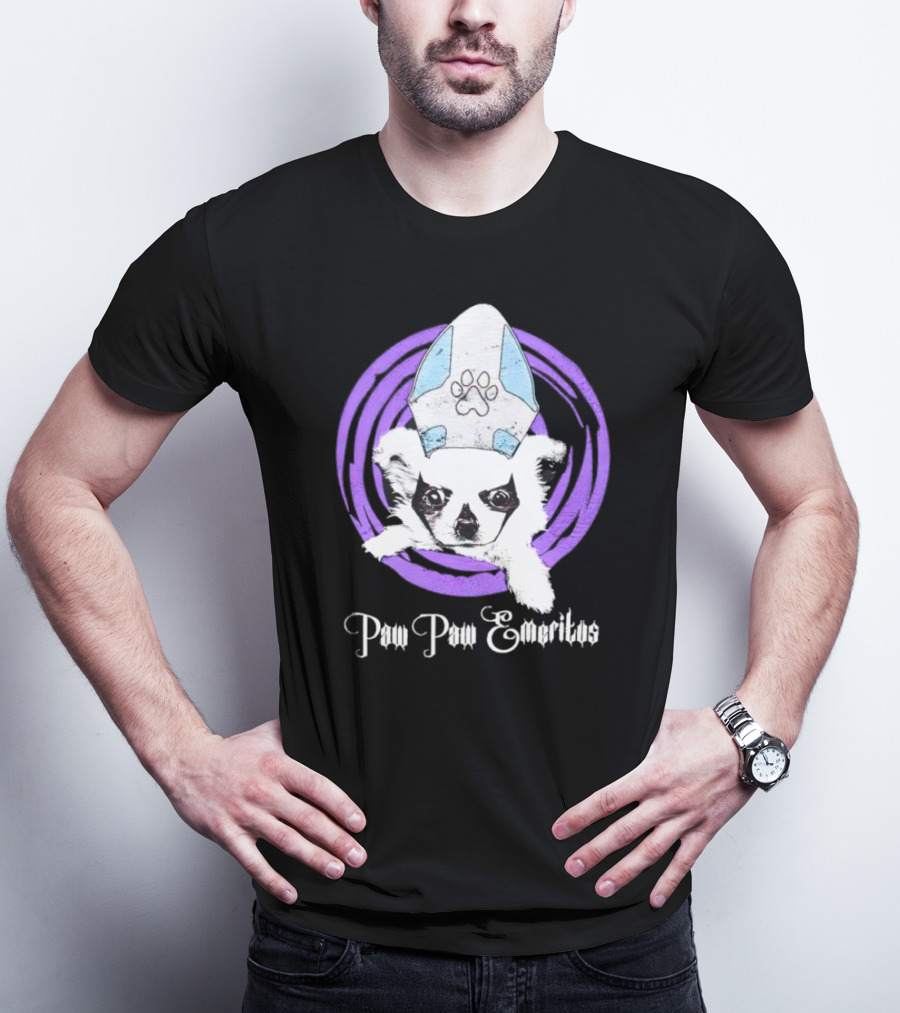 Paw Paw Emeritus Dog With White Mitre Hat And Purple Circle T-Shirt