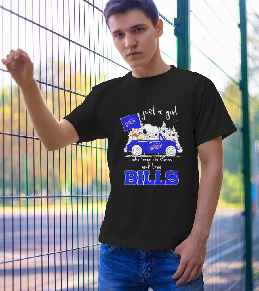 Just A Girl Who Loves Christmas And Love Bills Peanuts Characters Snoopy Buffalo Bills Car T-Shirt