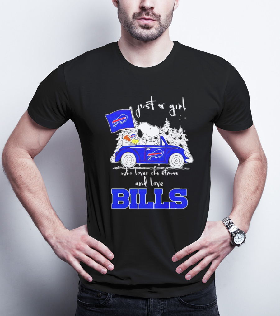 Just A Girl Who Loves Christmas And Love Bills Peanuts Characters Snoopy Buffalo Bills Car T-Shirt