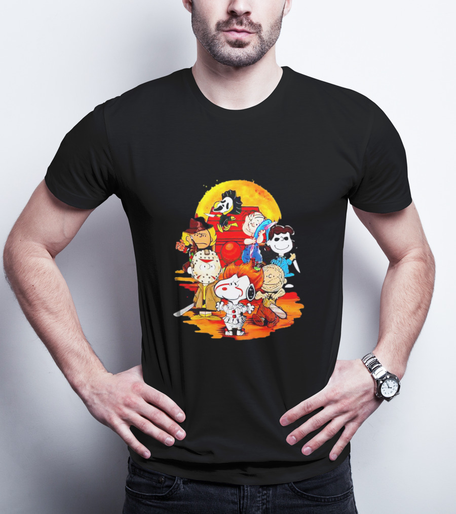 Peanuts Characters Halloween Horror Mashup With Iconic Scary Movie Villains T-Shirt