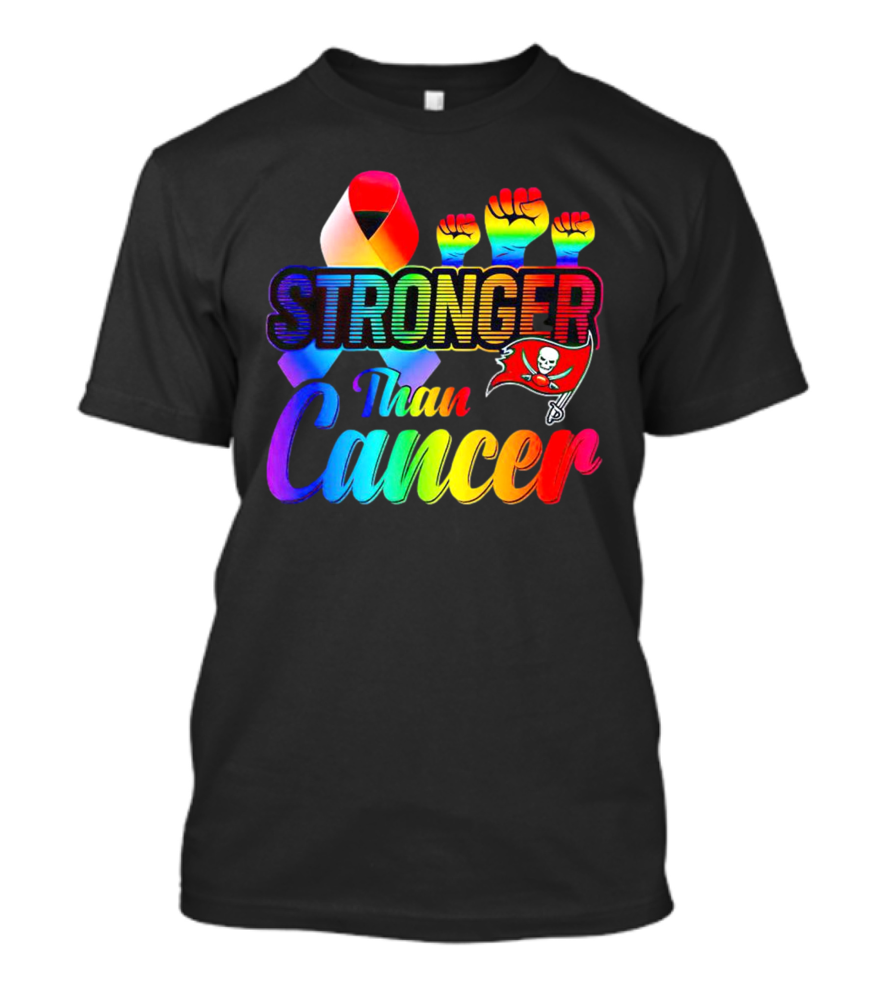 Tampa Bay Buccaneers Stronger Than Cancer Rainbow Ribbon Fists T-Shirt