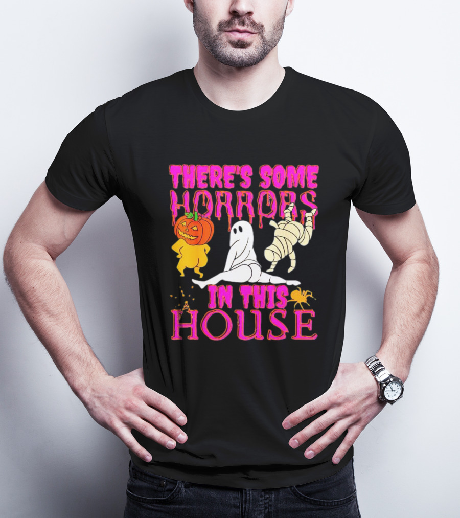 There’s Some Horrors In This House Halloween With Dancing Ghosts Pumpkins And Mummies T-Shirt