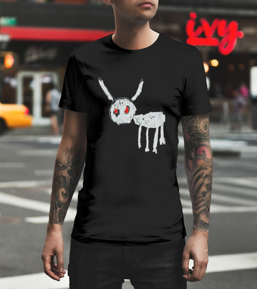 Adonis For All The Dogs With White Abstract Creature Sketch With Red Eyes T-Shirt