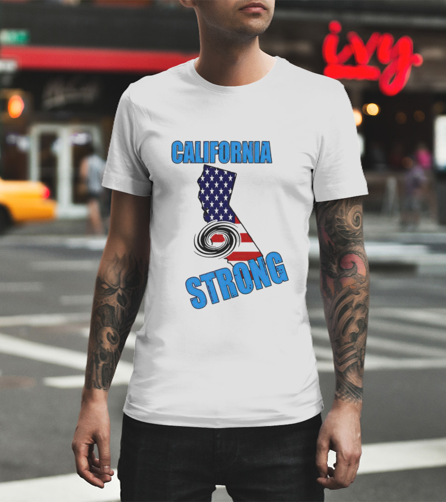 California Strong Hurricane Hilary California Map American Flag T-Shirt