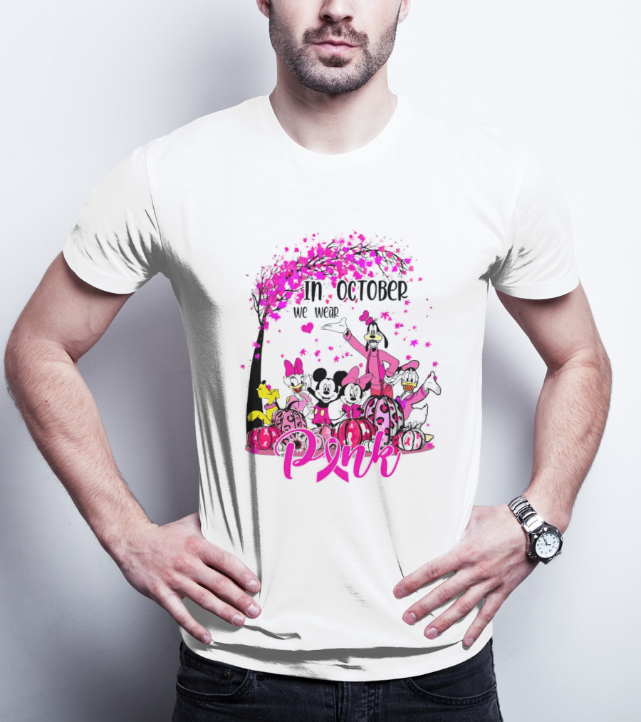 In October We Wear Pink Disney Characters Breast Cancer Awareness T-Shirt