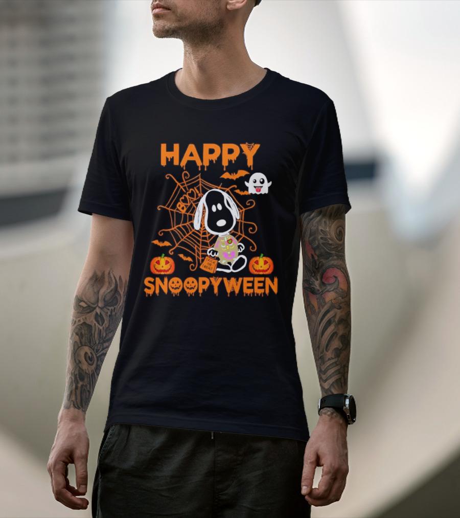 Happy Snoopyween Trick Or Treat Spooky Ghosts Pumpkins And Spider Webs T-Shirt