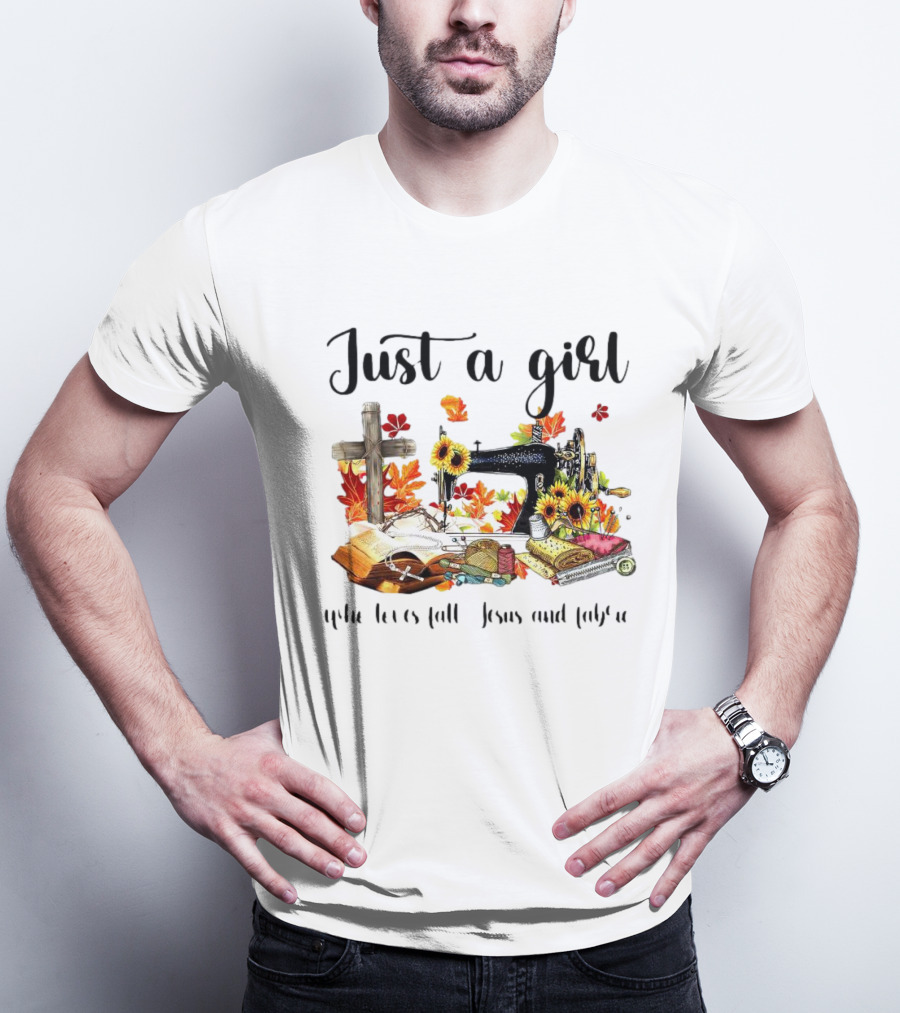 Just A Girl Who Loves Fall Jesus Cross Sewing Fabric T-Shirt